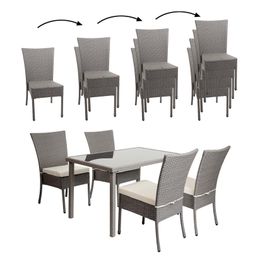 Poly-Rattan Garnitur MCW-G19, Sitzgruppe Balkon-/Lounge-Set, 4xStuhl+Tisch, 120x75cm ~ grau, Kissen creme