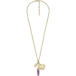 Fossil Damen Kette mit Anhänger, Edelstahl Amethyst, gold