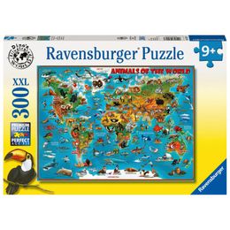 RAVENSBURGER VERLAG Ravensburger Kinderpuzzle - 13257 Tiere rund um die Welt - Puzzle-Weltkarte für Kinder ab 9 Jahren, mit 300 Teilen im XXL-Format