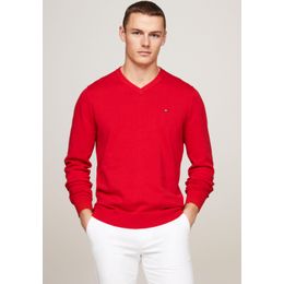 V-Ausschnitt-Pullover Tommy Hilfiger "CLASSIC COTTON V NECK" Gr. S, rot (primary red) Herren Pullover V-Ausschnitt-Pullover