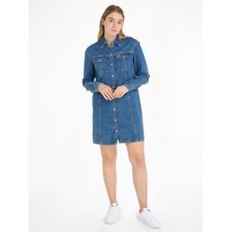 Jeanskleid Tommy Jeans CURVE "ALINE LS DRESS AH5032 EXT" Gr. 5XL (50), N-Gr, blau (denim_medium) Damen Kleider Freizeitkleider