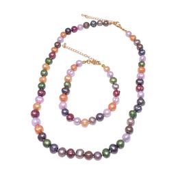 Firetti Schmuckset Multipack Schmuck Geschenk Halskette Armkette (Set, 2-tlg), Made in Germany - mit Süßwasserzuchtperlen, braun|bunt|goldfarben|grün|lila|rosa