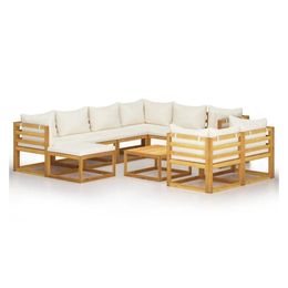 DOTMALL Gartenlounge-Set 10-tlg. Garten-Lounge-Set mit Auflagen Creme Massivholz Akazie