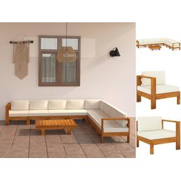 vidaXL Garten-Essgruppe 9-tlg Garten Lounge Set mit Creme Auflagen Massivholz Akazie Holz Sitz