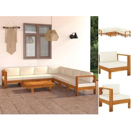 vidaXL Garten-Essgruppe 8-tlg Garten Lounge Set mit Creme Auflagen Massivholz Akazie Holz Sitz