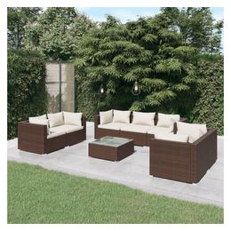 furnicato Garten-Essgruppe 8-tlg. Garten-Lounge-Set mit Kissen Poly Rattan Braun