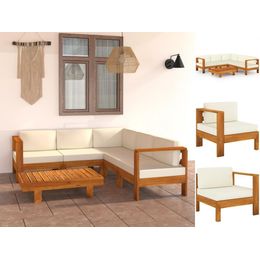 vidaXL Garten-Essgruppe 6-tlg Garten Lounge Set mit Creme Auflagen Massivholz Akazie Holz Sitz