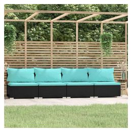 furnicato Garten-Essgruppe 4-Sitzer-Sofa mit Kissen Schwarz Poly Rattan