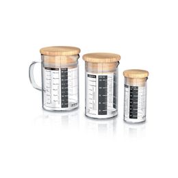 arendo Messbecher 50ml, 125 ml & 250 ml Glas Messkrug Set mit Bambusdeckel