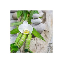 Levandeo® Glasbild, Levandeo Glasbild 30x30cm Weiße Orchidee Bambus Wellness Wandbild
