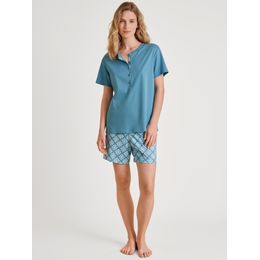 Calida Daylight Dreams Shorty, Baumwolle, Henley-Ausschnitt, für Damen, blau, M