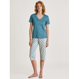 Calida Favourites Balance Schlafanzug-Oberteil, V-Ausschnitt, Baumwolle, für Damen, blau, S