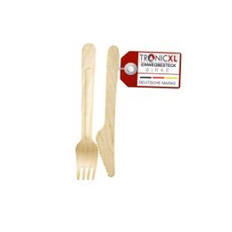 TronicXL Einwegbesteck-Set 100 Einweg Gabel Messer Einwegbesteck Besteck Holzmesser Camping Holz (200-tlg)