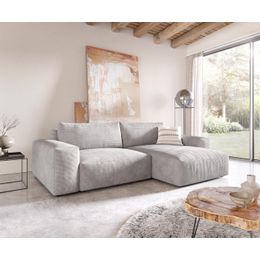 DeLife Ecksofa Lanzo, XL Cord Silbergrau 270x180 cm Recamiere variabel