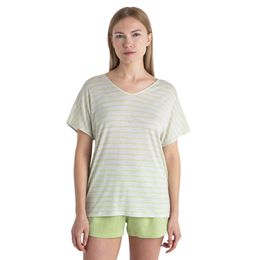 Icebreaker Merino Blend Drayden Reversible T-Shirt Stripe - Frau - Ecru Heather/glazen - Größe XS