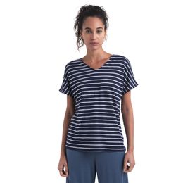 Icebreaker Merino Blend Drayden Reversible T-Shirt Stripe - Frau - Midnight Navy/snow - Größe XL