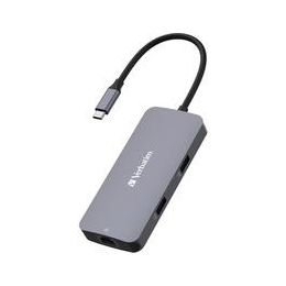 Verbatim USB-C Pro Multiport-Hub CMH-05, 5 Port, Dockingstation grau, HDMI, RJ-45, 2x USB-A, USB-C PD Geeignet für: MacBook, Notebook, Tablet, Smartphone mit USB-C Anschluss Anschlüsse: 1x RJ-45, 1x HDMI-Ausgang, 2x USB-A 3.2 (5 Gbit/s), 1x USB-C 3.2 (5 Gbit/s) Stromversorgung: USB-Betrieb Typ: Dockingstation