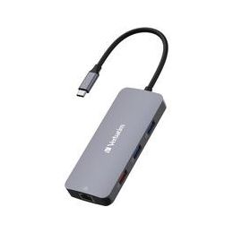 Verbatim USB-C Pro Multiport-Hub CMH-09, 9 Port , Dockingstation grau, HDMI, RJ-45, 3x USB-A, 2x USB-C, PD, SD, microSD Geeignet für: MacBook, Notebook, Tablet, Smartphone mit USB-C Anschluss Anschlüsse: 1x RJ-45, 1x HDMI-Ausgang, 2x USB-A 3.2 (5 Gbit/s), 1x USB-A 3.2 (10 Gbit/s), 2x USB-C 3.2 (10 Gbit/s) Stromversorgung: USB-Betrieb Typ: Dockingstation
