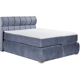 Places of Style Boxspringbett Felicia, in H4, inkl. Topper und Bettkasten, blau|grau