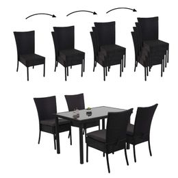 Poly-Rattan Garnitur MCW-G19, Sitzgruppe Balkon-/Lounge-Set, 4xStuhl+Tisch, 120x75cm ~ schwarz, Kissen dunkelgrau