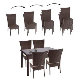 Poly-Rattan Garnitur MCW-G19, Sitzgruppe Balkon-/Lounge-Set, 4xStuhl+Tisch, 120x75cm ~ braun, Kissen creme