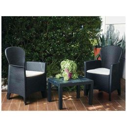 Outdoor-Lounge-Set Foggia, Gartengarnitur mit 2 Sesseln und 1 Couchtisch, Sitzgruppe in Rattan-Optik mit Kissen, 100 % Made in Italy, Anthrazit