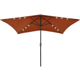 Bonnevie - Sonnenschirm,Gartenschirm mit LEDs und Stahl-Mast Terracotta-Rot 2x3 m vidaXL
