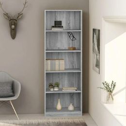 Bonnevie - Bücherregal,Standregal 5 Fächer Grau Sonoma-Eiche 60x24x175 Holzwerkstoff vidaXL