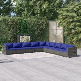 9-tlg. Garten-Lounge-Set,Gartenmöbel-Set mit Kissen Poly Rattan Grau vidaXL