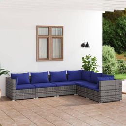 6-tlg. Garten-Lounge-Set,Gartenmöbel-Set mit Kissen Poly Rattan Grau vidaXL