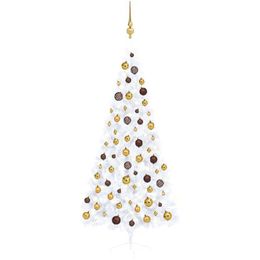 Künstlicher Halber Weihnachtsbaum,Kunstbaum mit LEDs & Kugeln Weiß 180 cm vidaXL