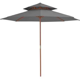 Sonnenschirm,Gartenschirm mit Doppeldach und Holzstange 270 cm Anthrazit vidaXL