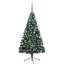 Künstlicher Halber Weihnachtsbaum,Kunstbaum mit LEDs & Kugeln Grün 180 cm vidaXL