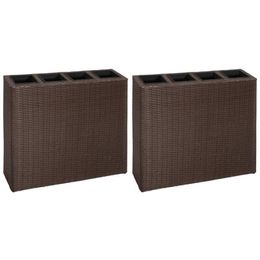 Vidaxl - Garten-Hochbeet mit 4 Töpfen 2 Stk. Poly Rattan Braun Braun