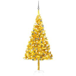 Künstlicher Weihnachtsbaum,Kunstbaum mit LEDs & Kugeln Golden 180 cm pet vidaXL