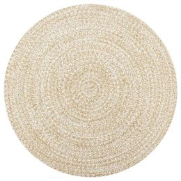 Teppich,Fußmatte Handgefertigt Jute Weiß und Natur 150 cm vidaXL