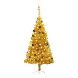 Künstlicher Weihnachtsbaum,Kunstbaum mit LEDs & Kugeln Golden 150 cm pet vidaXL