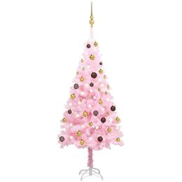 Künstlicher Weihnachtsbaum mit Beleuchtung & Kugeln Rosa 150cm vidaXL56044