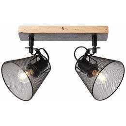 Lampe, Whole Spotbalken 2flg schwarz/holzfarbend, Metall/Holz, 2x D45, E14, 40W,Tropfenlampen (nicht enthalten) - schwarz - Brilliant