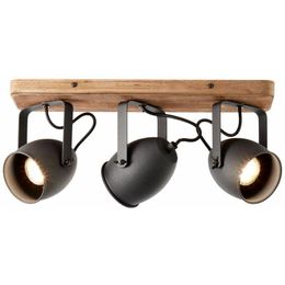 Lampe, Crowton Spotbalken 3flg kohlenschwarz/holz, Metall/Holz, 3x PAR51, GU10, 6W,Reflektorlampen (nicht enthalten) - schwarz - Brilliant