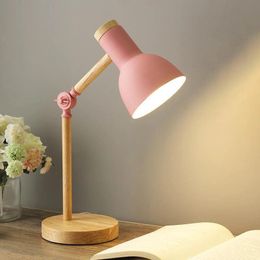 Kreative nordische Holzkunst Eisen led Faltung Einfache Schreibtischlampe Augenschutz Lesetischlampe Wohnzimmer Schlafzimmer Wohnkultur Rosa-weißes