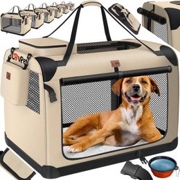 Hundebox Hundetransportbox faltbar Inkl.Hundenapf Transporttasche Hundetasche Transportbox für Haustiere Hunde und Katzen Haustiertransportbox Beige