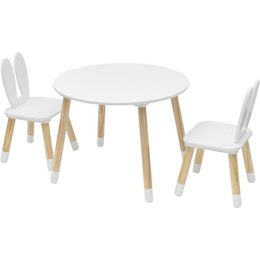 Rebecca Mobili Kindertischset mit 2 Stühlen Weiß Braun mdf Kindertisch für Kinderzimmer