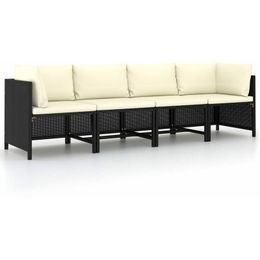 Bonnevie - 4-Sitzer-Gartensofa,Lounge-Sofa mit Auflagen Schwarz Poly Rattan vidaXL