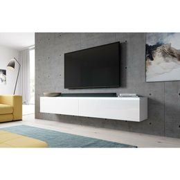 Tv Lowboard bargo Schrank 180 cm modern ohne led Weiß matt-Glanz Weiß - Weiß - Furnix