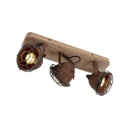 Qazqa Industriestrahler rostbraun mit Holz kippbar 3-Licht - Gina - Rostbraun