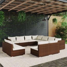 11-tlg. Garten-Lounge-Set,Gartenmöbel-Set mit Kissen Braun Poly Rattan vidaXL