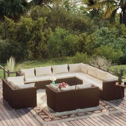 12-tlg. Garten-Lounge-Set,Gartenmöbel-Set mit Kissen Braun Poly Rattan vidaXL