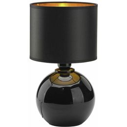 Licht-Erlebnisse Tischleuchte Schwarz Gold E27 36 cm Stoff Glas Modern Nachttischlampe Schlafzimmer Wohnzimmer - Schwarz, Gold