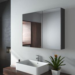 Spiegelschrank mit Spiegel unsichtbarer Griff Wandspiegel mit Badschrankmit höhenverstellbarem badezimmerschrank Laminat (Schwarz, 85x65cm) - Emke